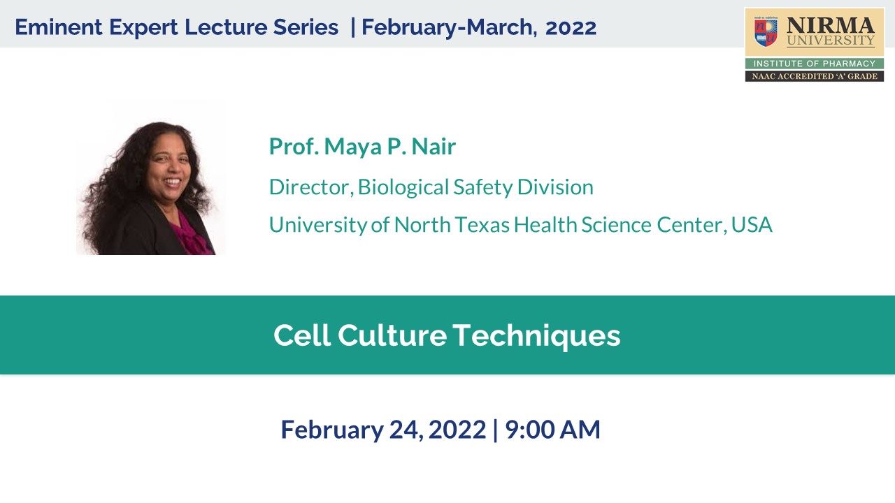 Eminent Expert Lecture Series | February 24, 2022 | Prof. Maya P. Nair ...