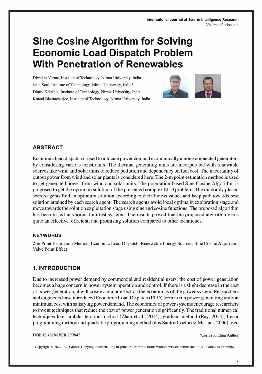Sine Cosine Algorithm for Solving Economic Load Dispatch Problem With Penetration of Renewables ...