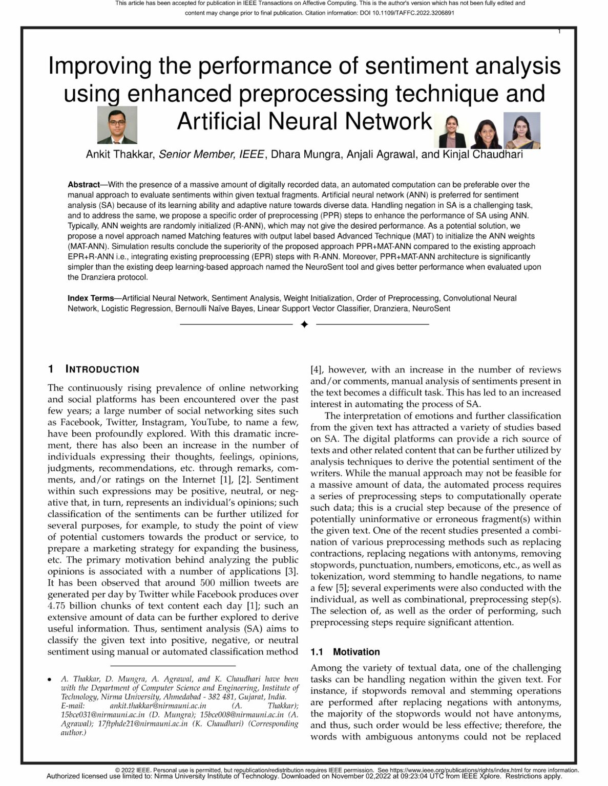 Improving the Performance of Sentiment Analysis Using Enhanced Preprocessing Technique and ...