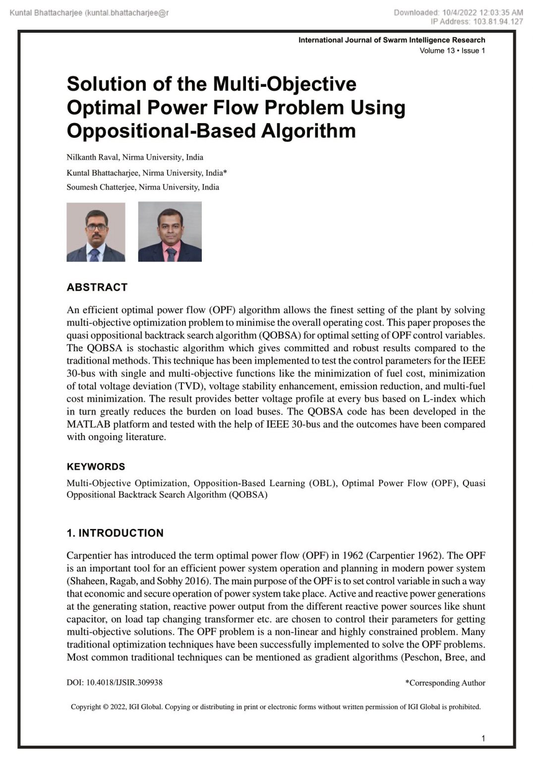 Solution of the Multi-Objective Optimal Power Flow Problem Using Oppositional-Based Algorithm ...