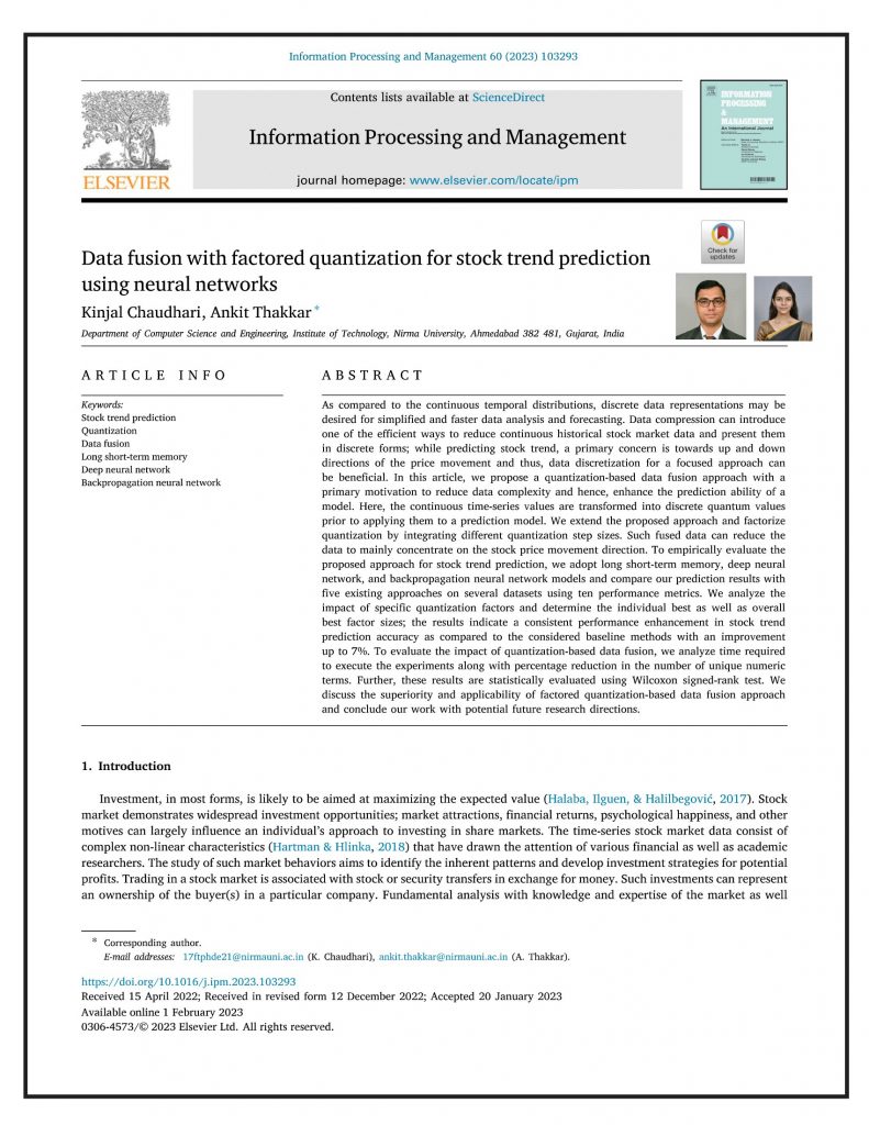 Data fusion with factored quantization for stock trend prediction using neural networks - Nirma ...