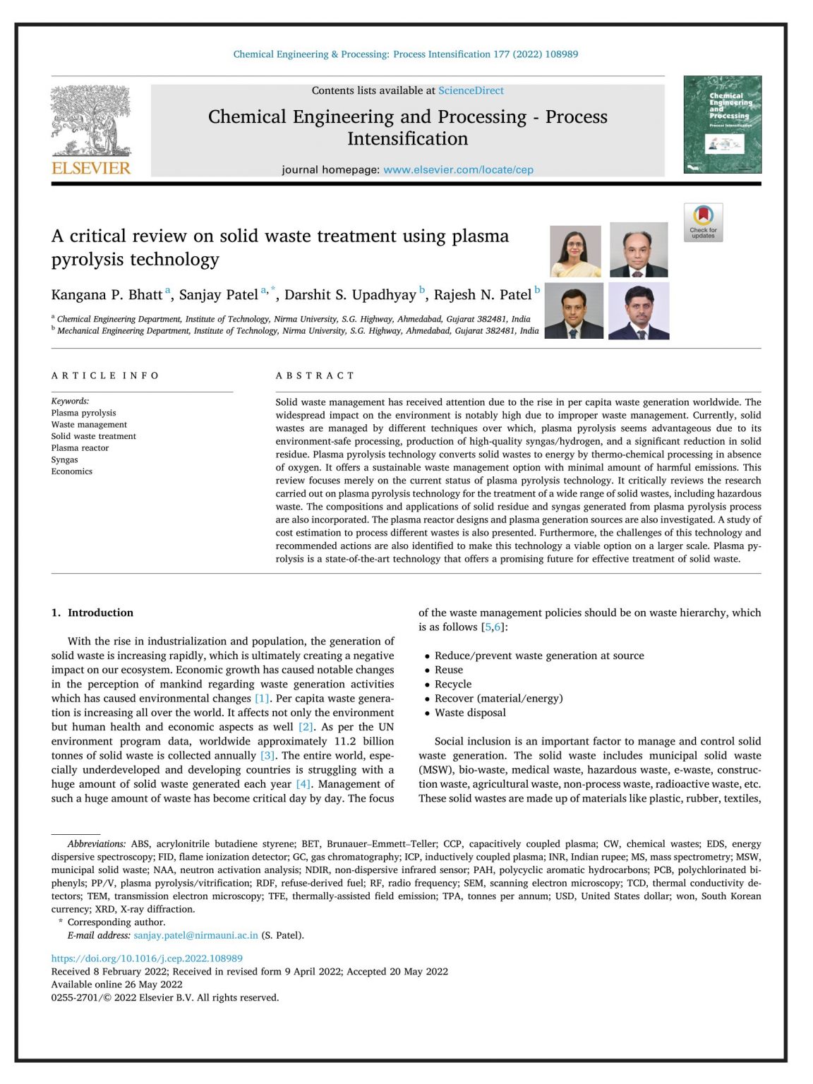 Chemical Engineering and Processing - Process Intensification - Nirma University Library System