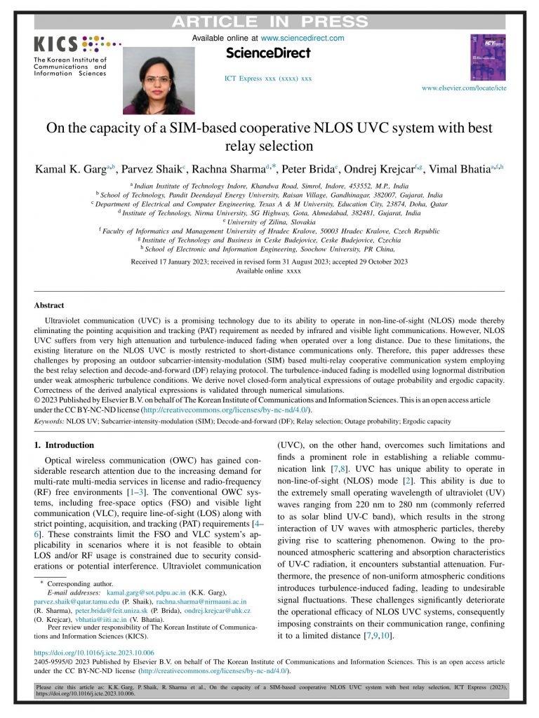 On the capacity of a SIM-based cooperative NLOS UVC system with best relay selection - Nirma ...