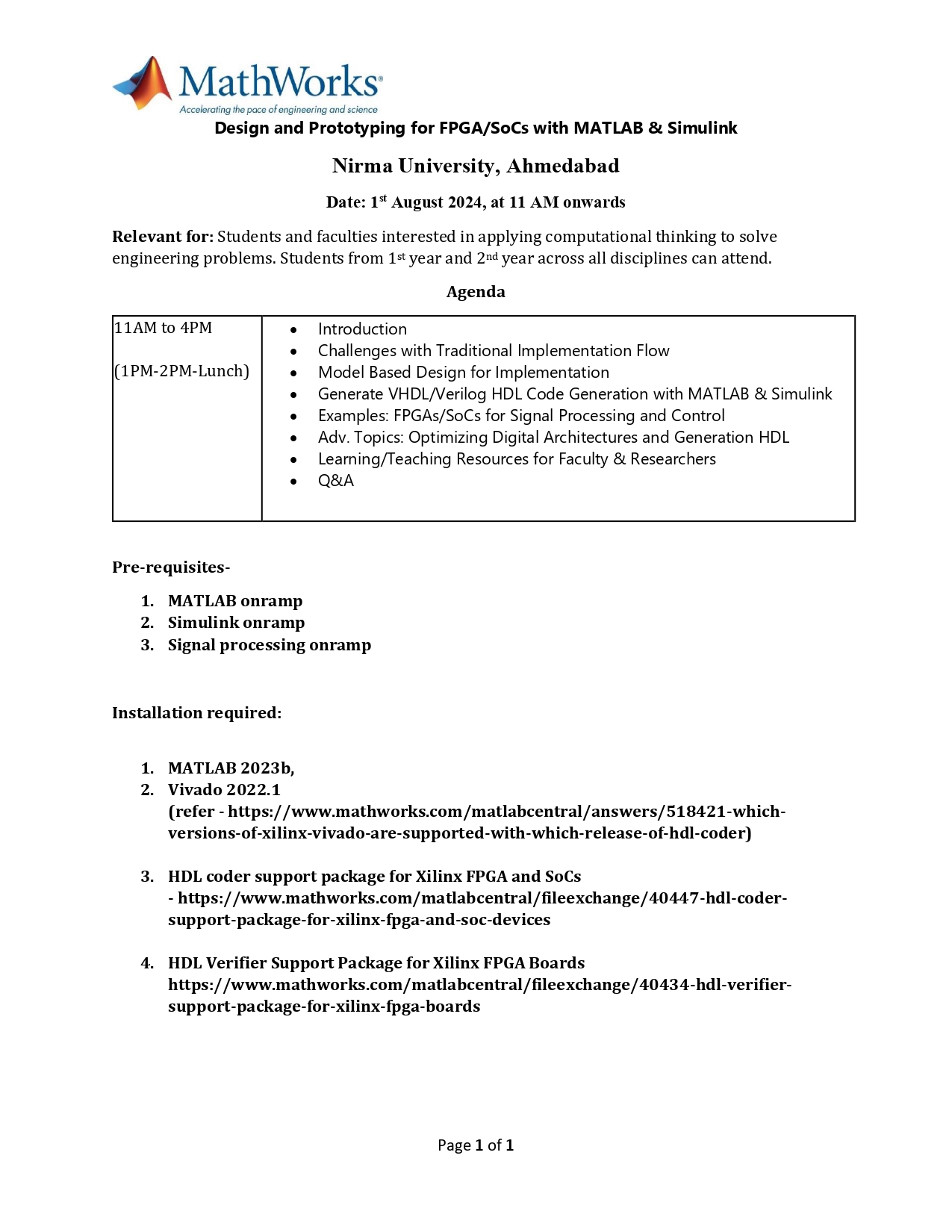 Workshop on Design and Prototyping for FPGA/SoCs with MATLAB & Simulink - Electronics and ...